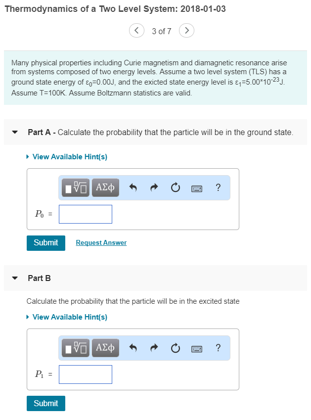 Solved Thermodynamics of a Two Level System: 2018-01-03 3 of | Chegg.com