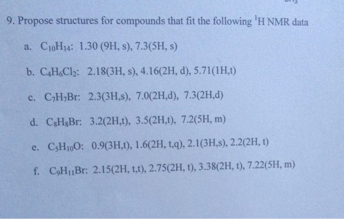 Solved 9. Propose structures for compounds that fit the | Chegg.com