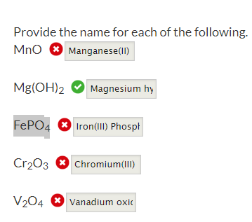 Solved Provide the name for each of the following. MnO | Chegg.com