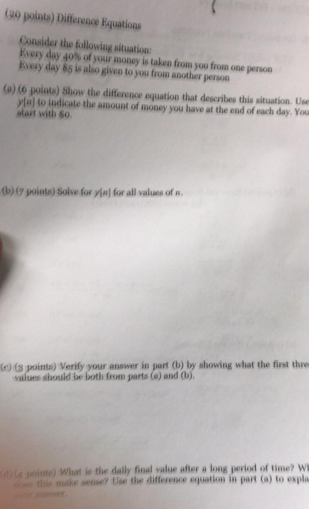 Solved (99 points) Difference Equations Consider the | Chegg.com