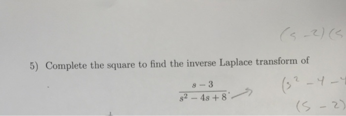 Solved Complete the square to find the inverse Laplace | Chegg.com