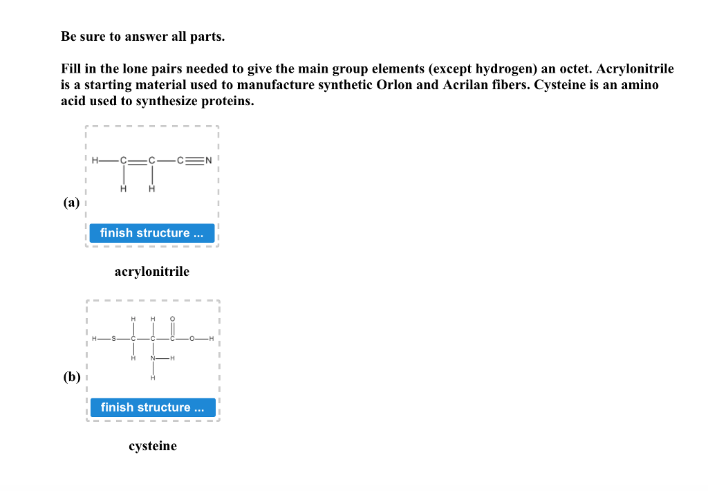 Solved Be sure to answer all parts. Fill in the lone pairs | Chegg.com