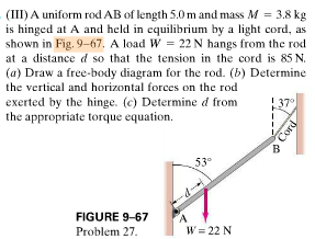 Solved A uniform rod AB of length 5.0 m and mass M = 3.8 kg | Chegg.com