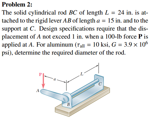 Solved Problem 2: The solid cylindrical rod BC of length L | Chegg.com