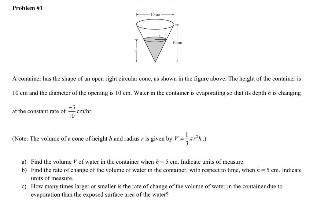 Solved Problem #1 10 cm 10 cm A container has the shape of | Chegg.com