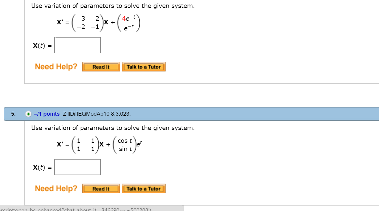Solved Use variation of parameters to solve the given | Chegg.com