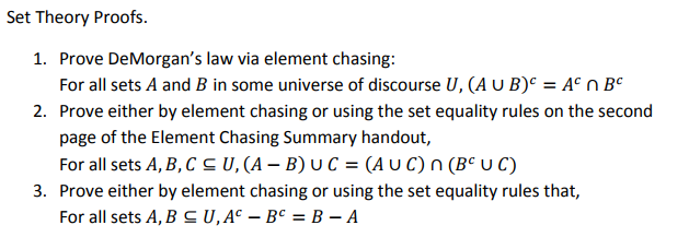 Solved Set Theory Proofs. Prove DeMorgan's law via element | Chegg.com