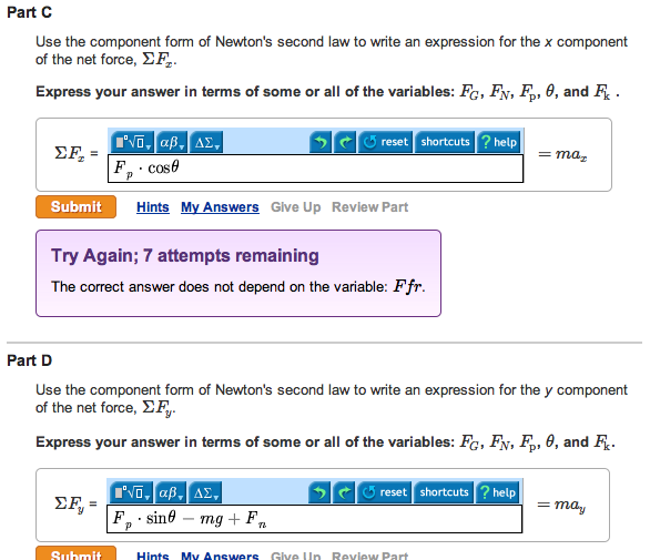 Solved Use the component form of Newton's second law to | Chegg.com