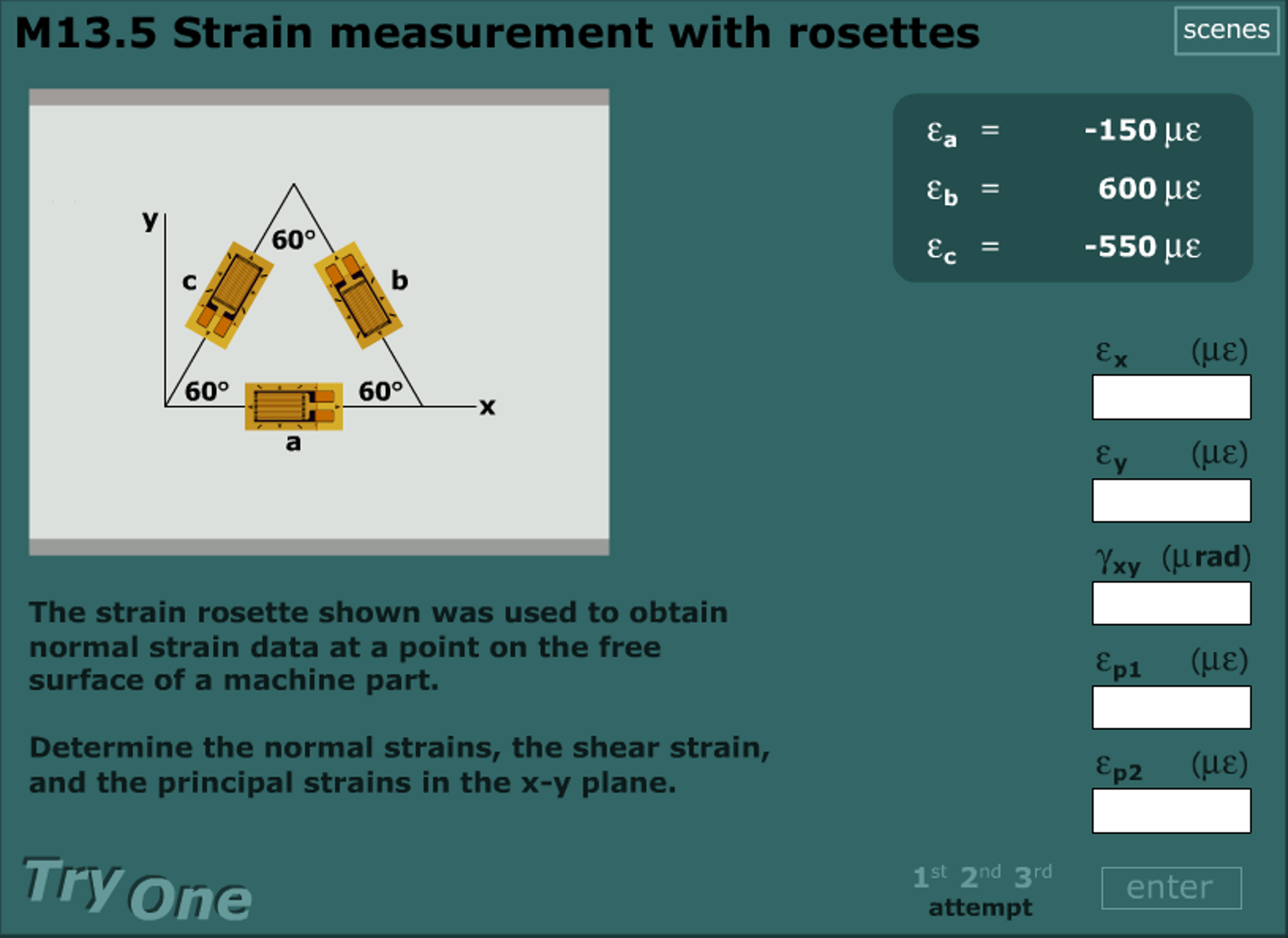 Solved Strain measurement with rosettes epsilon_a = -15 mu | Chegg.com