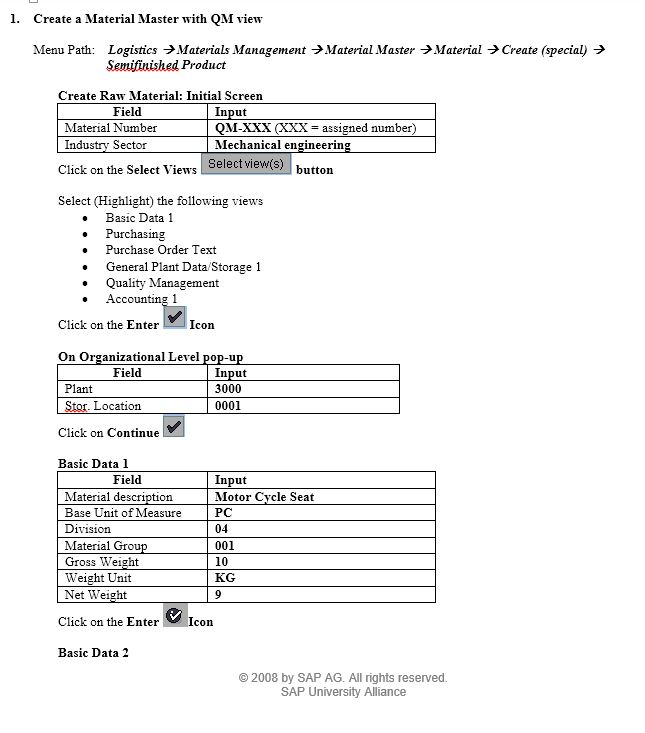 Solved Quality Management in Procurement Creation of Master | Chegg.com