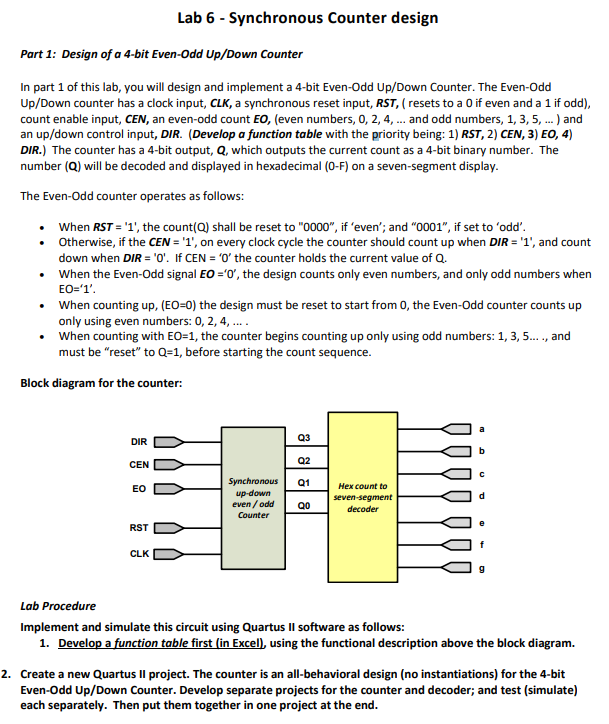 Lab 6 Synchronous Counter design Part 1: Design of a | Chegg.com