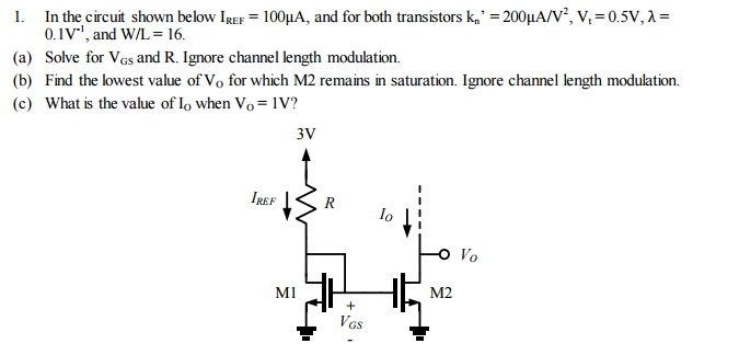 Solved In the circuit shown below IREF = 100 mu A, and for | Chegg.com
