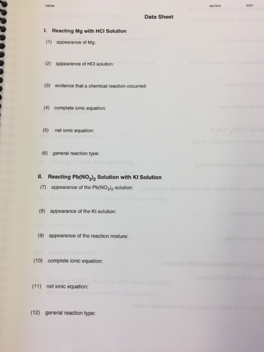 Solved Reacting Mg with HCl solution appearance of Mg: | Chegg.com