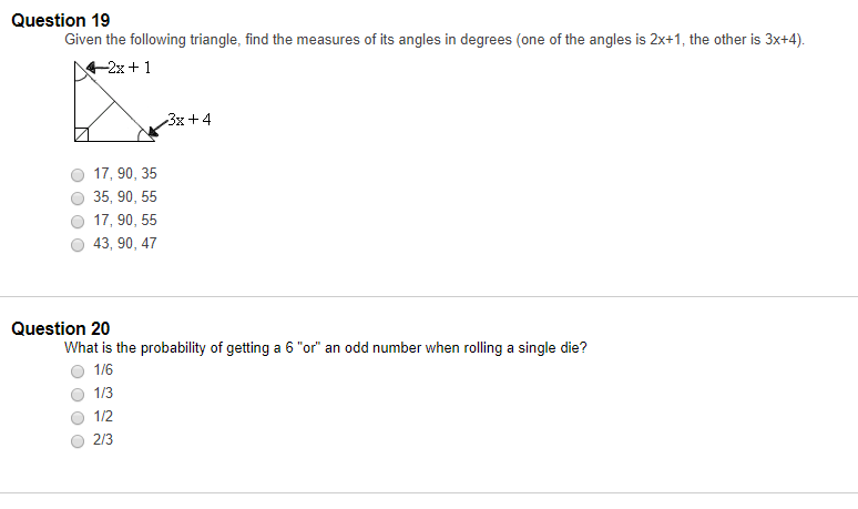 Solved Question 19 Given the following triangle, find the | Chegg.com
