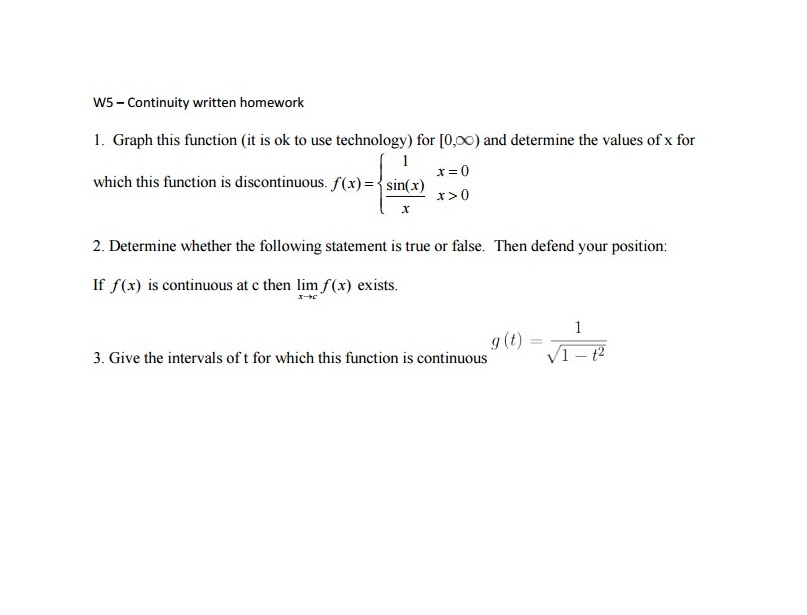Solved W5 - Continuity written homework Graph this function | Chegg.com