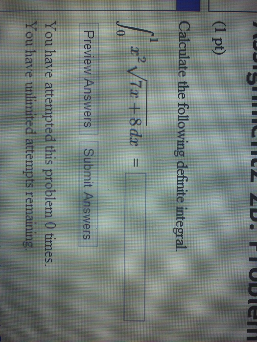 Solved Calculate the following definite integral. Integral | Chegg.com