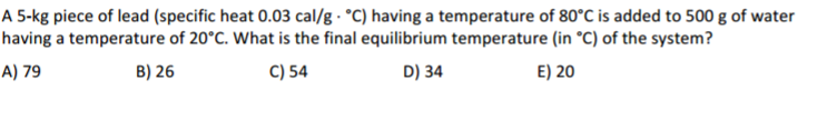 Solved A 5-kg piece of lead (specific heat 0.03 cal/g middot | Chegg.com