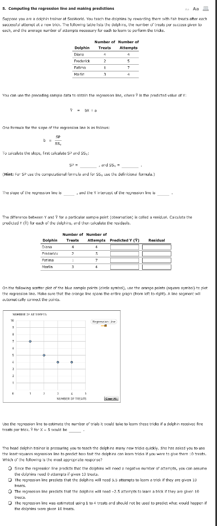 Solved 5. Computing the regression line and maldng | Chegg.com
