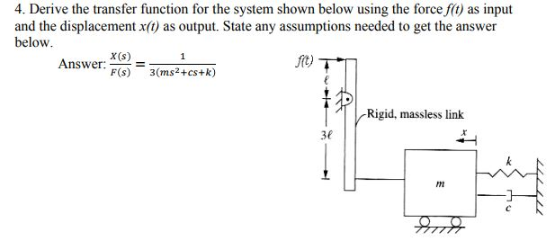 Solved 4. Derive the transfer function for the system shown | Chegg.com