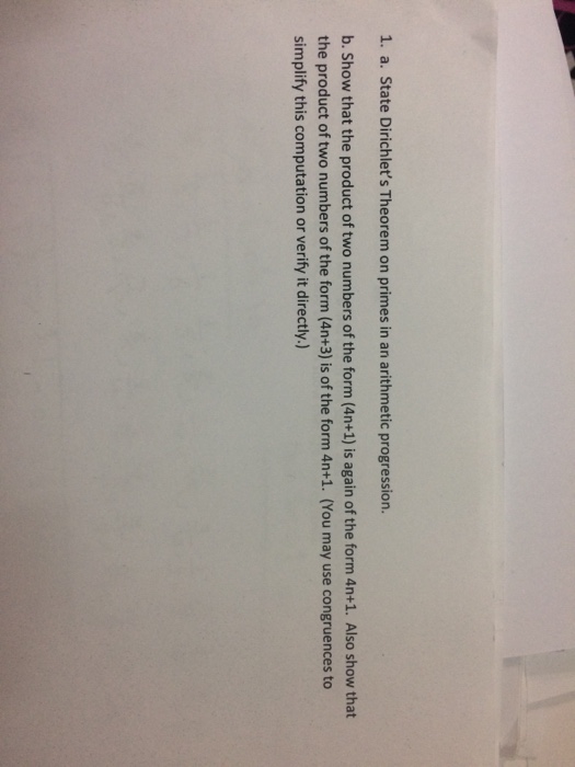 Solved State Dirichlet's Theorem on primes in an arithmetic | Chegg.com