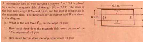 Solved A rectangular loop of wire carrying a current I = | Chegg.com