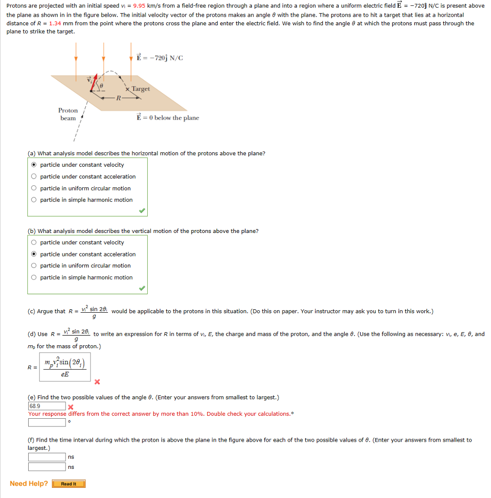 Solved Protons are projected with an initial speed v_1 = | Chegg.com