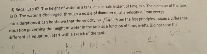 Solved The height of water in a tank, at a certain instant | Chegg.com