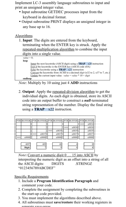 Solved Overviewimplement Lc 3 Assembly Language Subroutines 