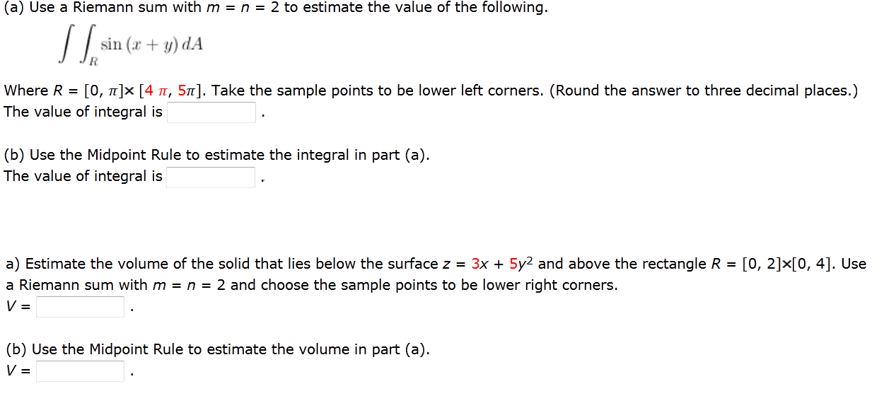 (a) Use a Riemann sum with m = n = 2 to estimate the | Chegg.com