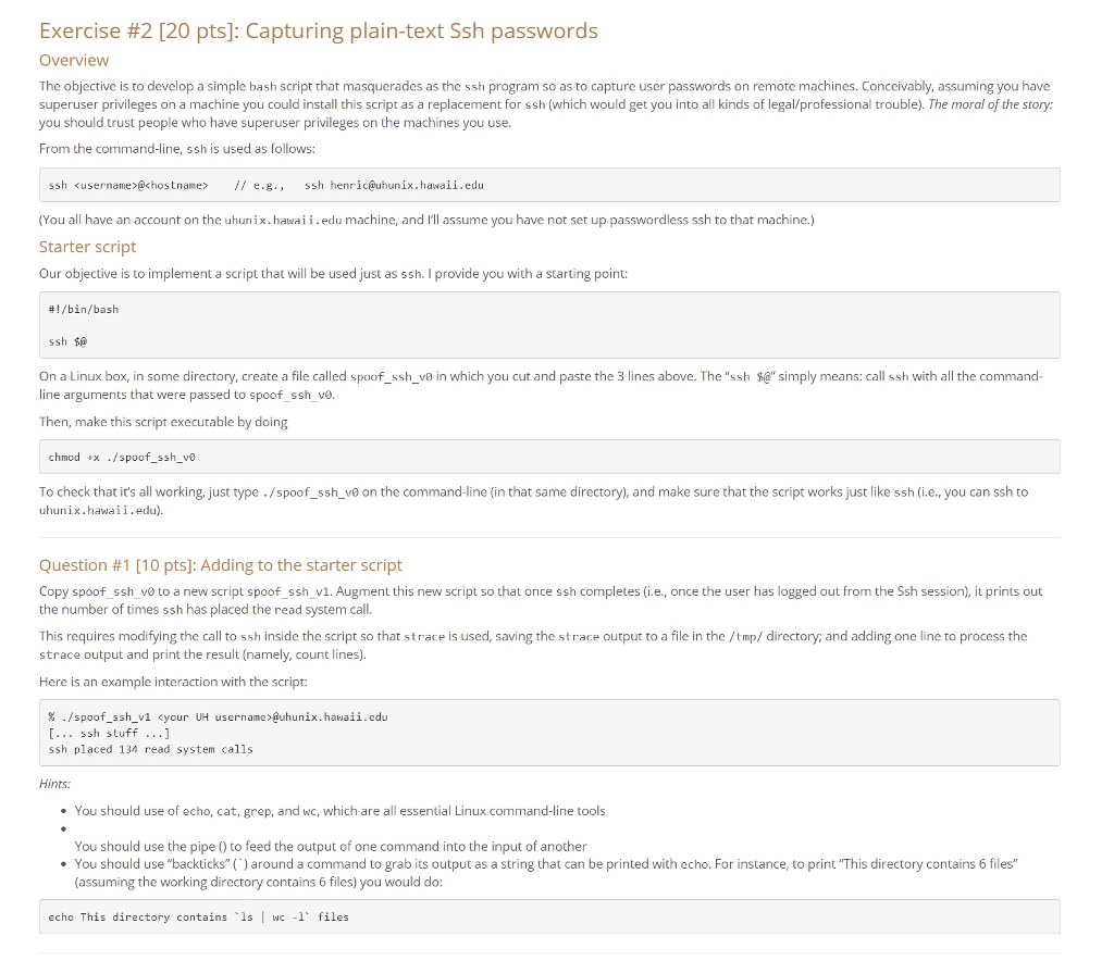 Exercise #2 120 pts): Capturing plain-text Ssh | Chegg.com