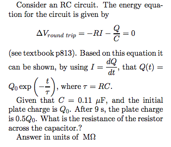 Solved Consider an RC circuit. The energy equation for the | Chegg.com