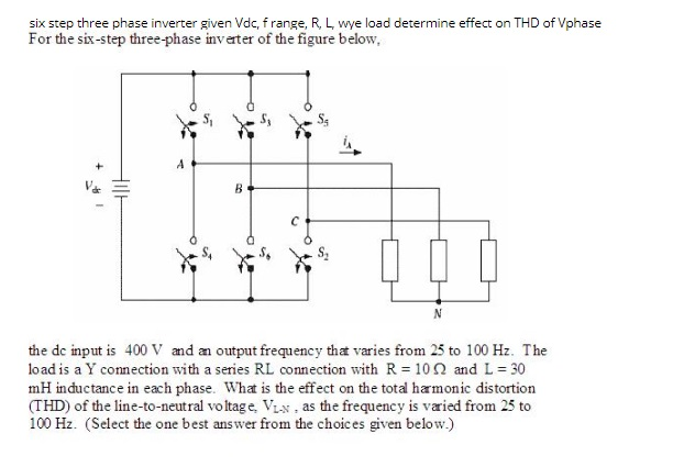 Solved six step three phase inverter given Vdc, f range, R, | Chegg.com