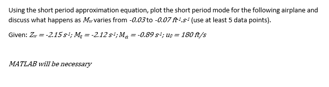 Using the short period approximation equation, plot | Chegg.com