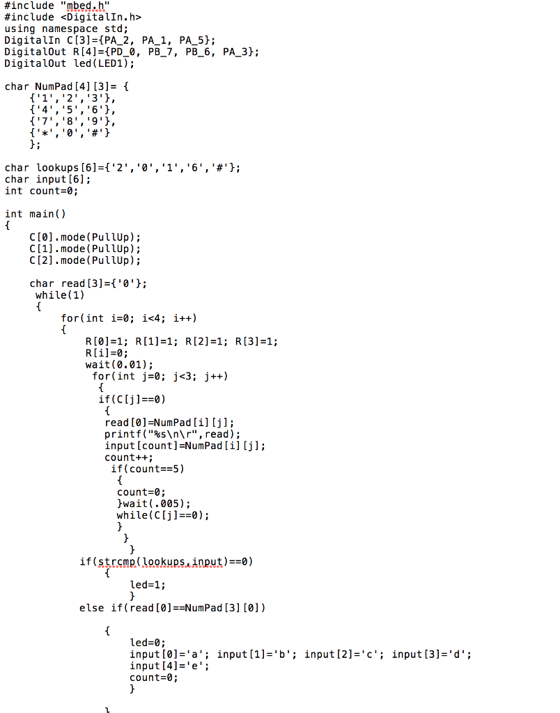 Scanning a keyboard using Disco STM32L476 board and C | Chegg.com