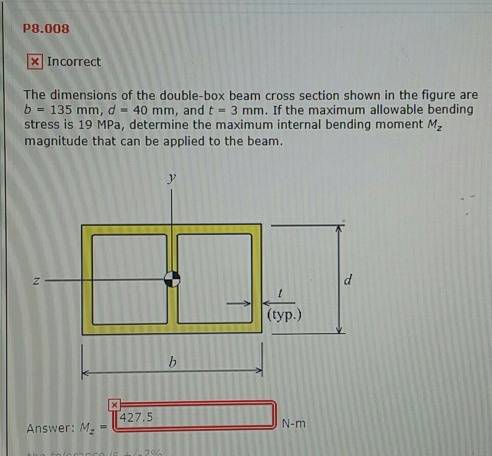 Solved P8.008 Incorrect The dimensions of the double-box | Chegg.com