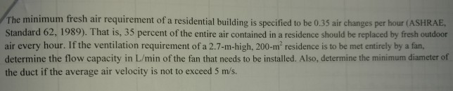Solved The minimum fresh air requirement of a residential | Chegg.com