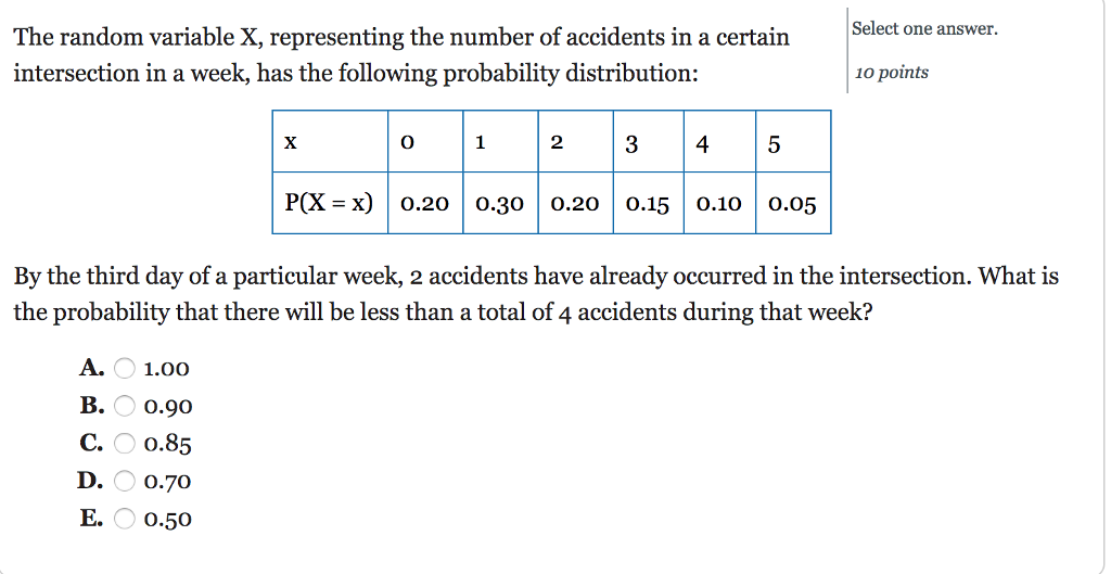 Solved Select one answer The random variable X, representing | Chegg.com