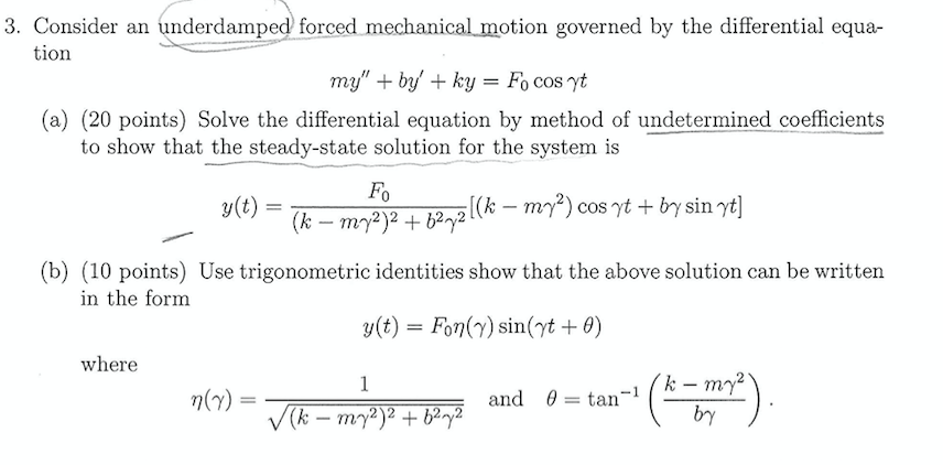 Solved Consider an underdamped forced mechanical, motion | Chegg.com