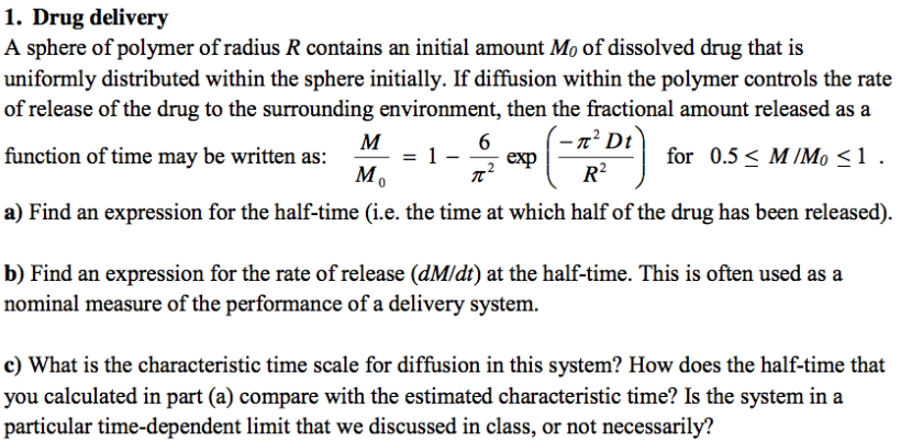 Solved A sphere of polymer of radius R contains an initial | Chegg.com