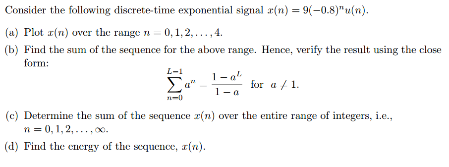 Solved Consider the following discrete-time exponential | Chegg.com