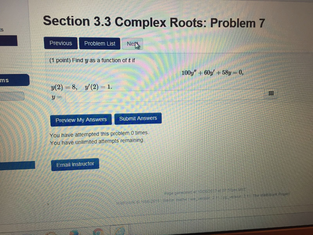 Solved Section 3.3 Complex Roots: Problem 7 PreviousProblem | Chegg.com