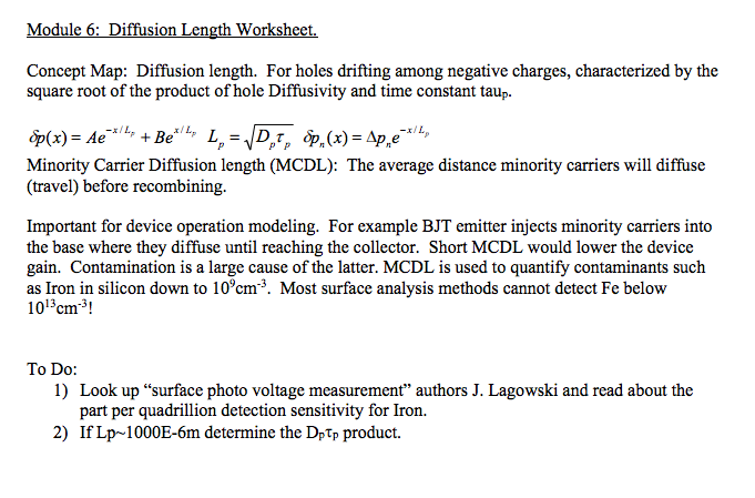 Solved Concept Map: Diffusion length. For holes drifting | Chegg.com