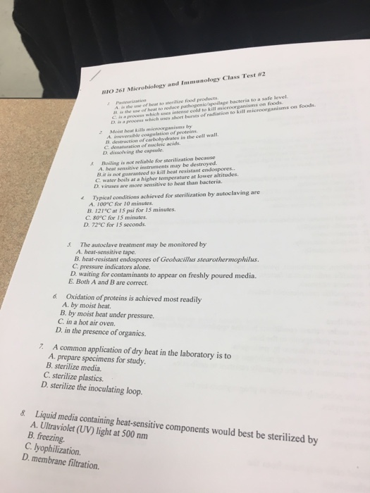 Solved BIO 261 Microbiology and Immunology Class Test #2 | Chegg.com