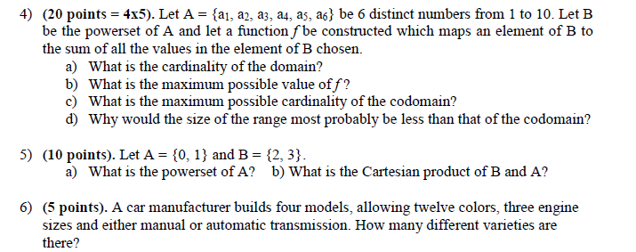 Solved 4) Let A = {a1, a2, a3, a4, a5, a6} be 6 distinct | Chegg.com
