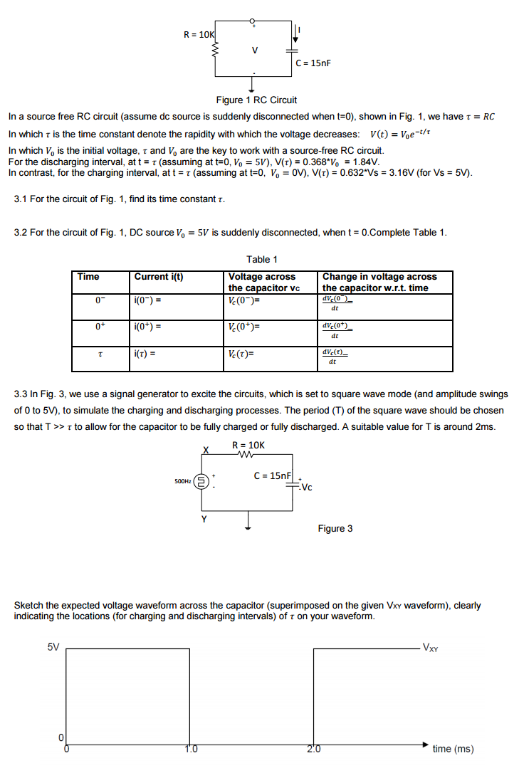 Solved In a source free RC circuit (assume dc source is | Chegg.com