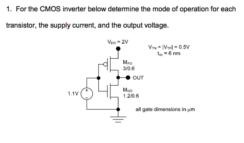 Solved For the CMOS inverter below determine the mode of | Chegg.com