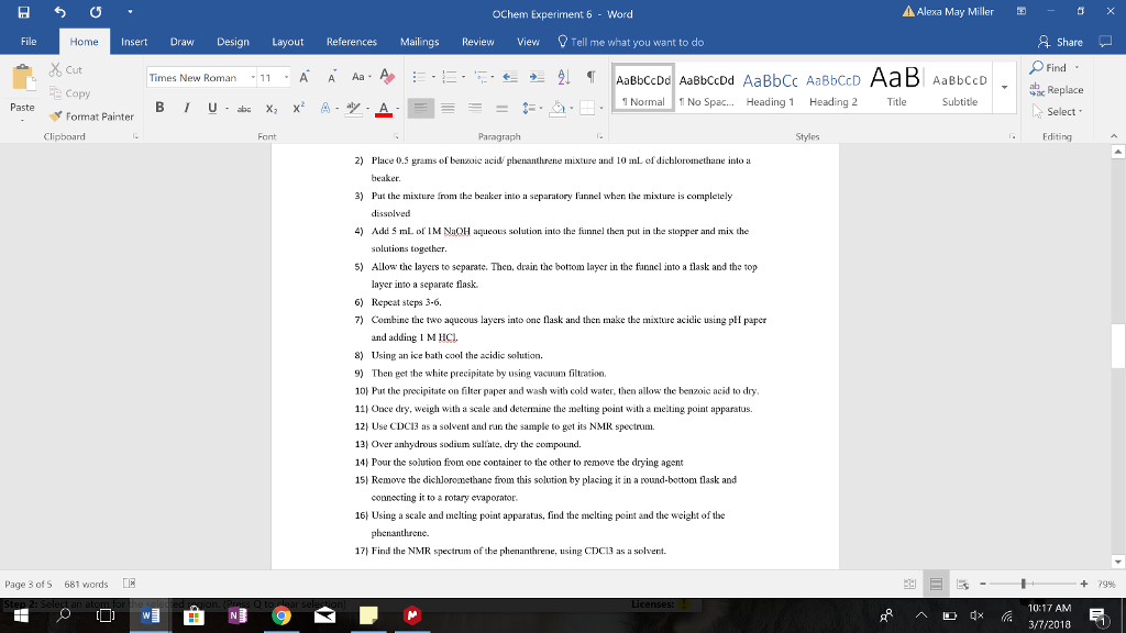 Solved OChem Experiment 6 - Word A Alexa May Miller -a File | Chegg.com