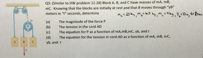 Solved Block A, B, and C have masses of mA, mB, mC. Knowing | Chegg.com