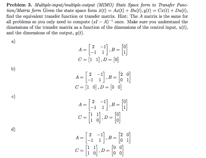Multiple-input/multiple-output (MIMO) State Space | Chegg.com