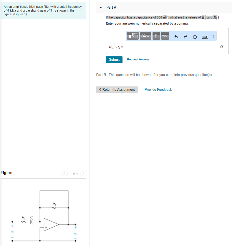 Solved An op amp-based high-pass filter with a cutoff | Chegg.com